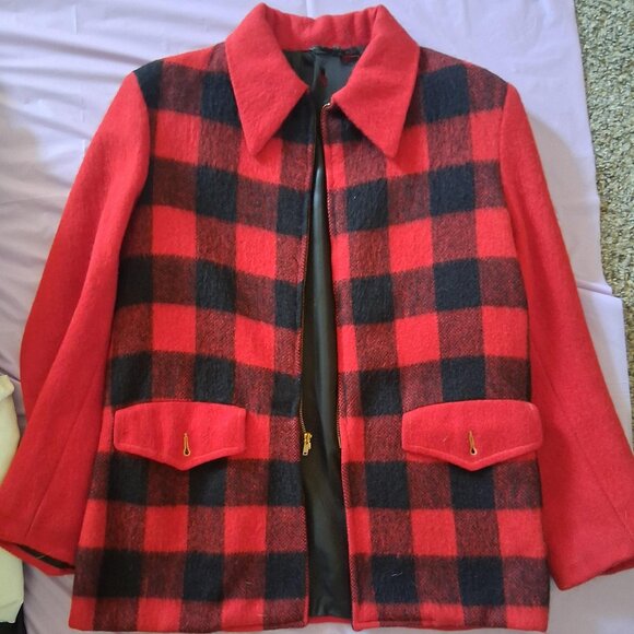 Vintage | Jackets & Coats | Vintage Buffalo Wool Coat 4 Redblack Plaid ...